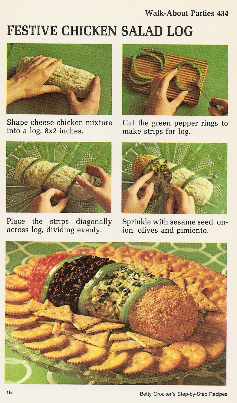 Festive Chicken Salad Log | Vintage Recipe Cards
