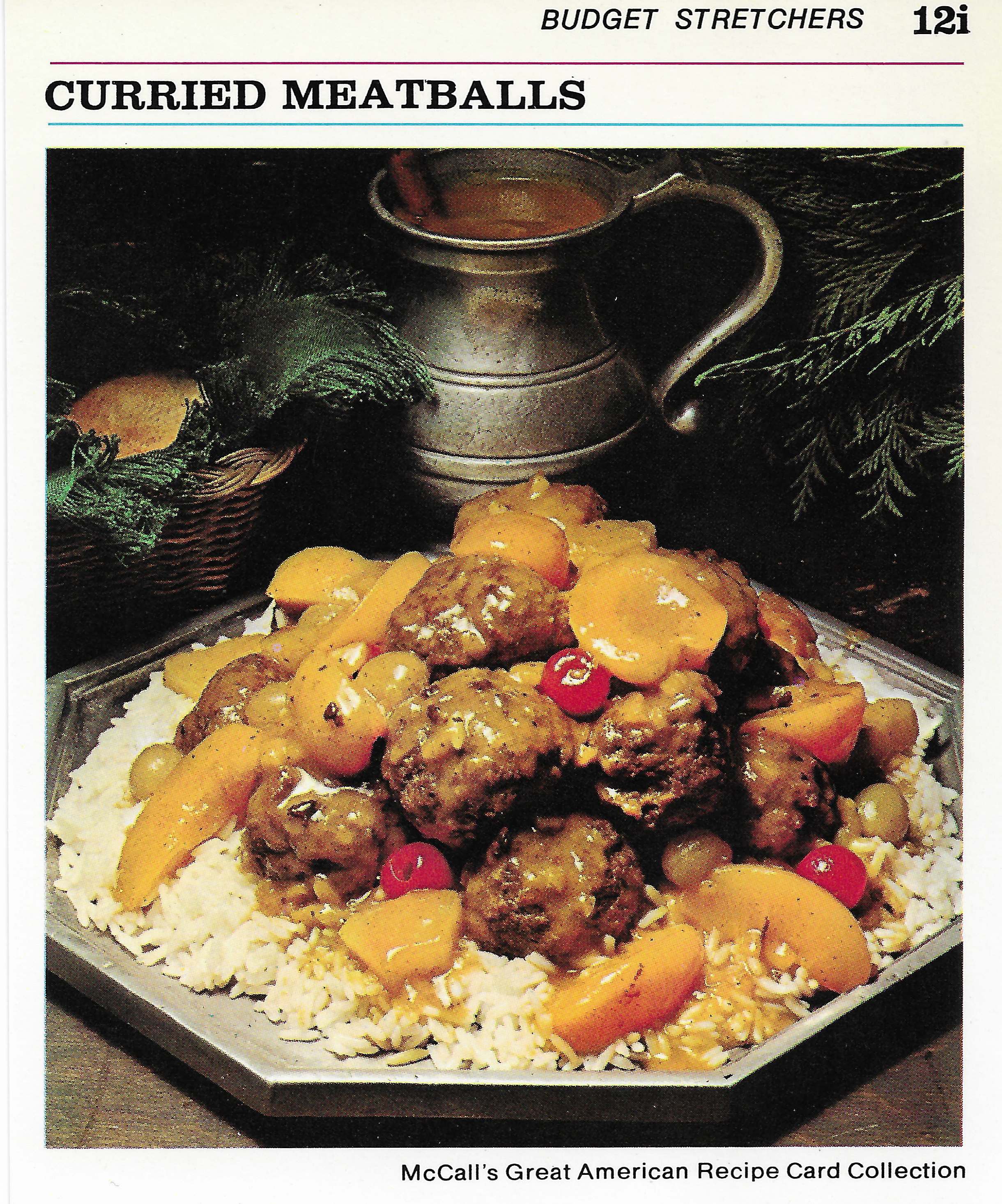 curried-meatballs | Vintage Recipe Cards