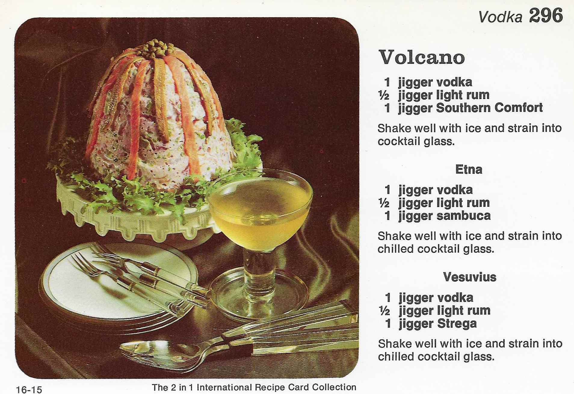 Volcano Cocktail and Russian Salad | Vintage Recipe Cards