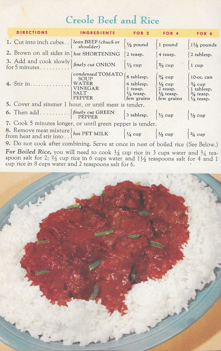Creole Beef and Rice | Vintage Recipe Cards
